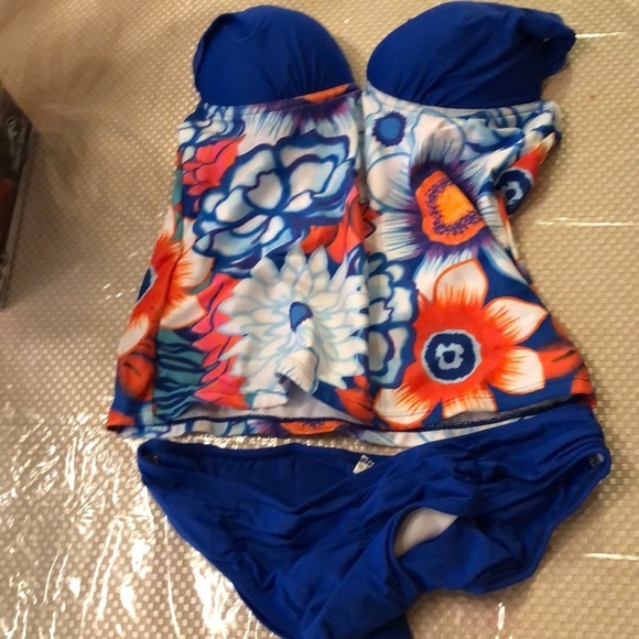 Swim | Tahini Bathing Suit Set Blue With Flowers Top And Bottom Nwt ...